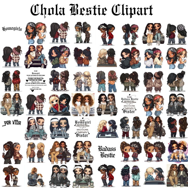 Bestie Clipart Png, Chola Chibi Style Best Friend Clipart UV DTF Badass ...