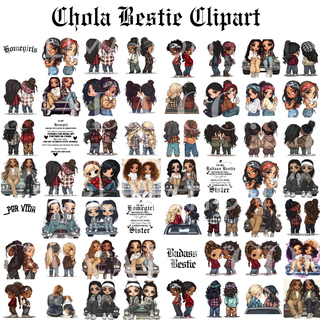 Bestie Clipart Png, Chola Chibi Style Best Friend Clipart UV DTF Badass ...