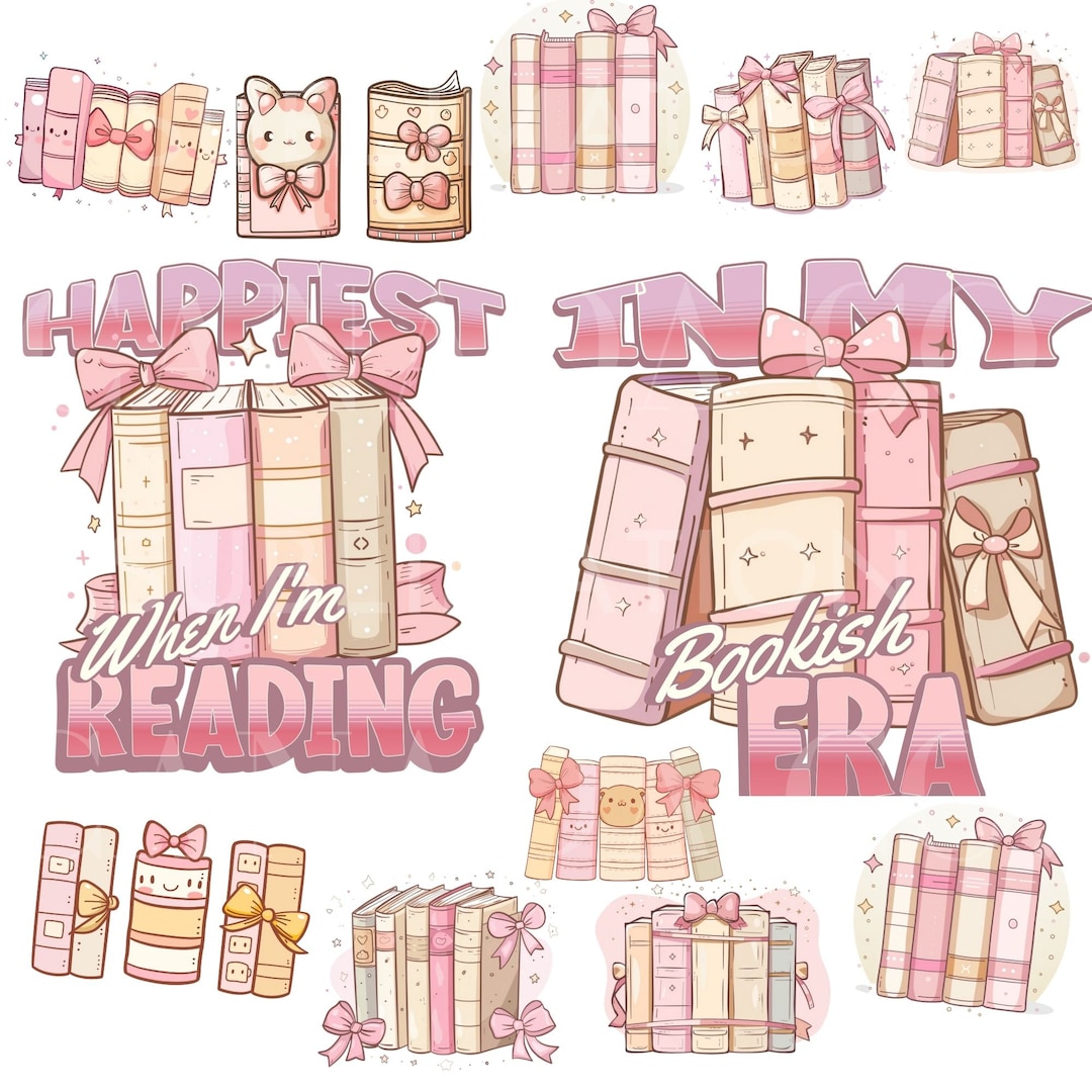 Kawaii Books Coquette PNG Bundle, Coquette Book Lover SVG, Kawaii ...