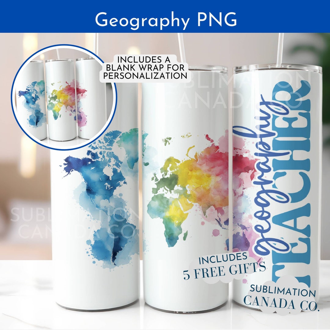 World Map Wrap Png 20 Oz Personalizable Geography Teacher Wrap Png ...
