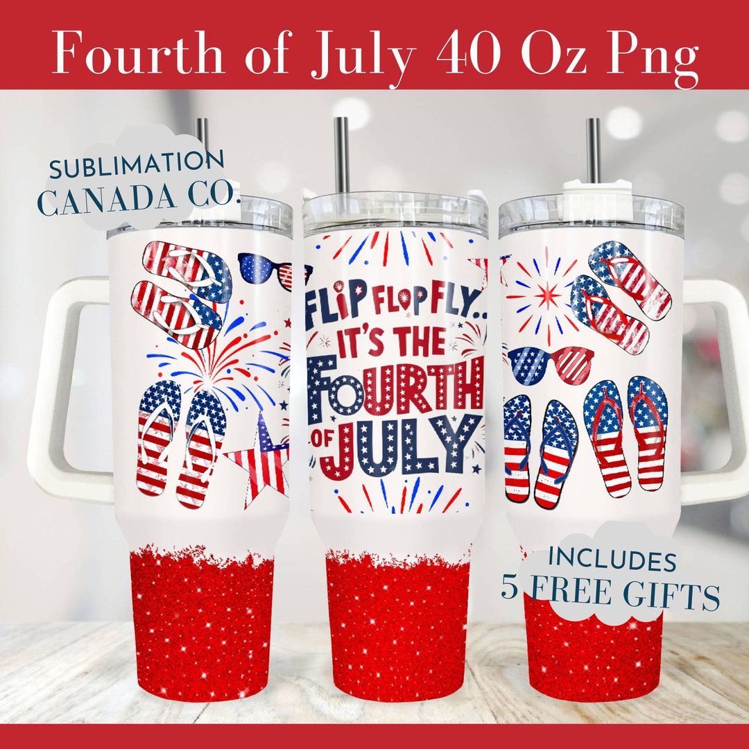 Fourth of July 40 Oz Tumbler Wrap, Flip Flop US Patriotic, Glitter July ...