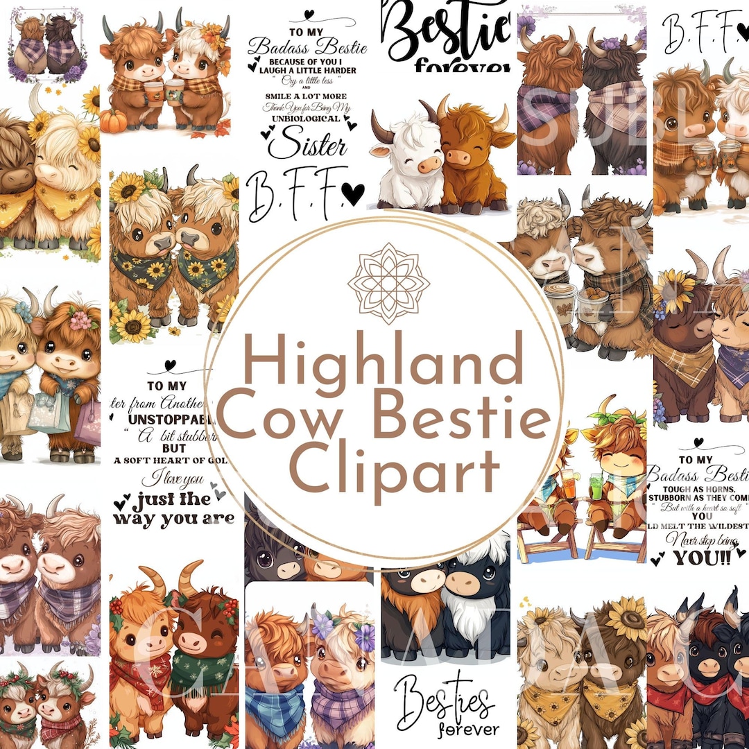 Highland Cow Bestie Clipart Png Best Friend Design UV DTF Best Friend ...