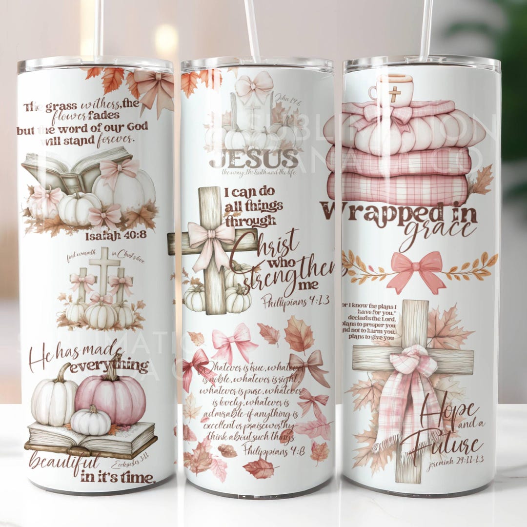 Fall Christian Affirmation Tumbler Wrap Coquette Fall Bible 20 Oz ...