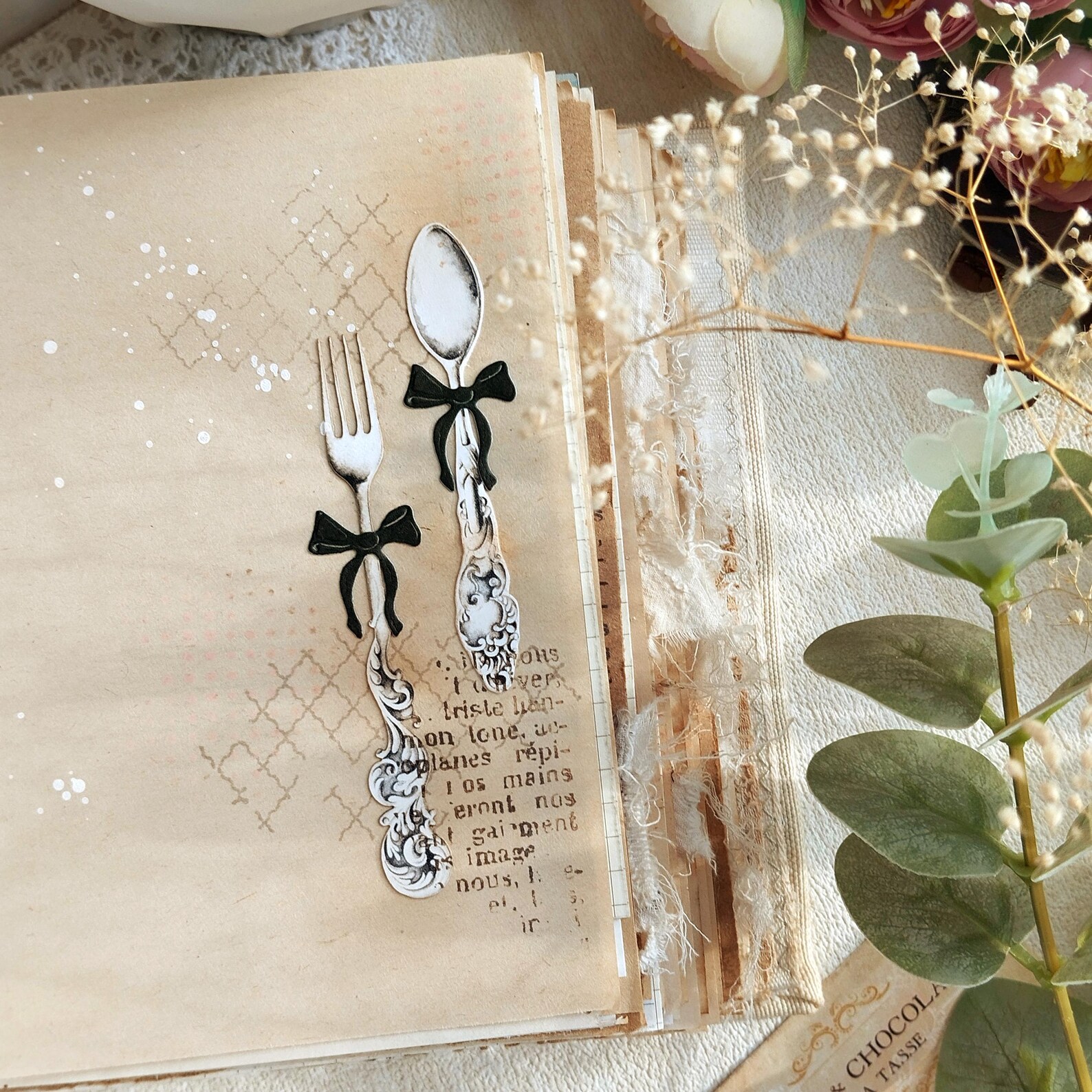 Romantic Farmhouse Recipe Junk Journal, Vintage Lace Cookbook, Shabby ...