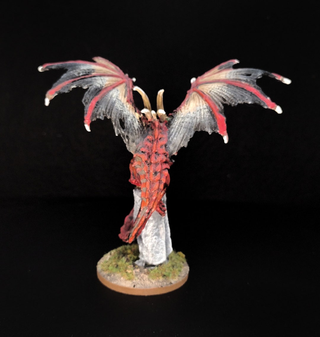 Reaper Young Red Temple Dragon Perched on Stone Pillar With Grassy Base ...