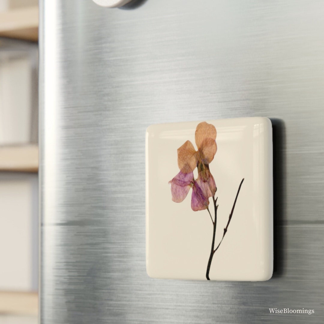 Pink Wildflowers Porcelain Magnet - Pressed Flower Art - Botanical ...