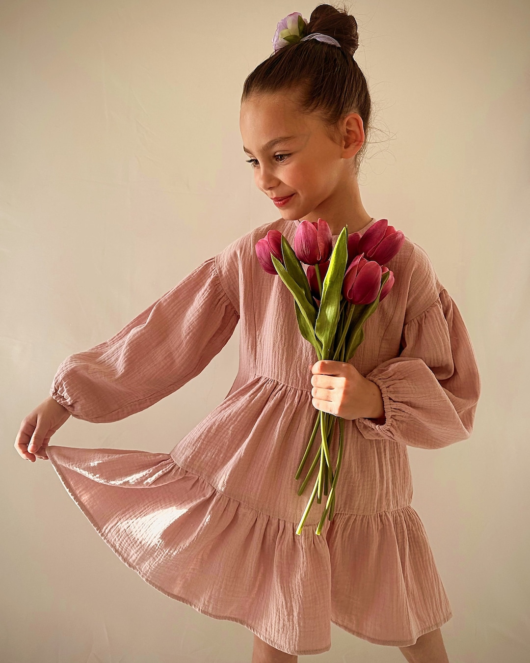 Girls Muslin Dress With Puffed Sleeves Long Sleeve Dress for Girls ...