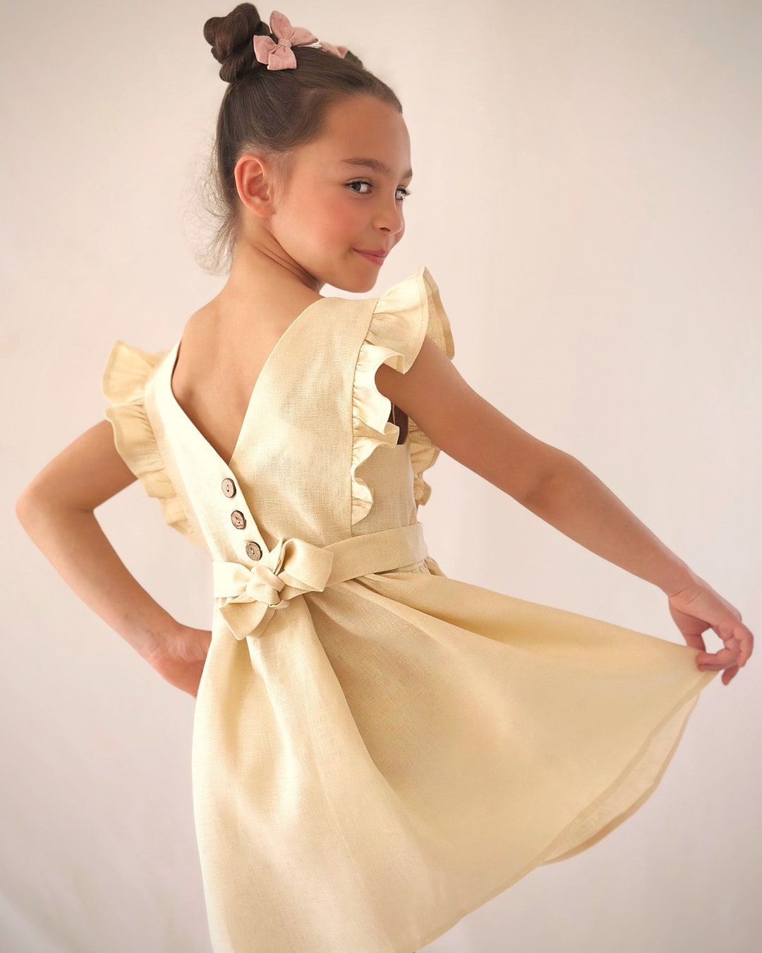 Girls Linen Dress. Toddler Linen Dress. Kids Linen Clothing. Linen V ...