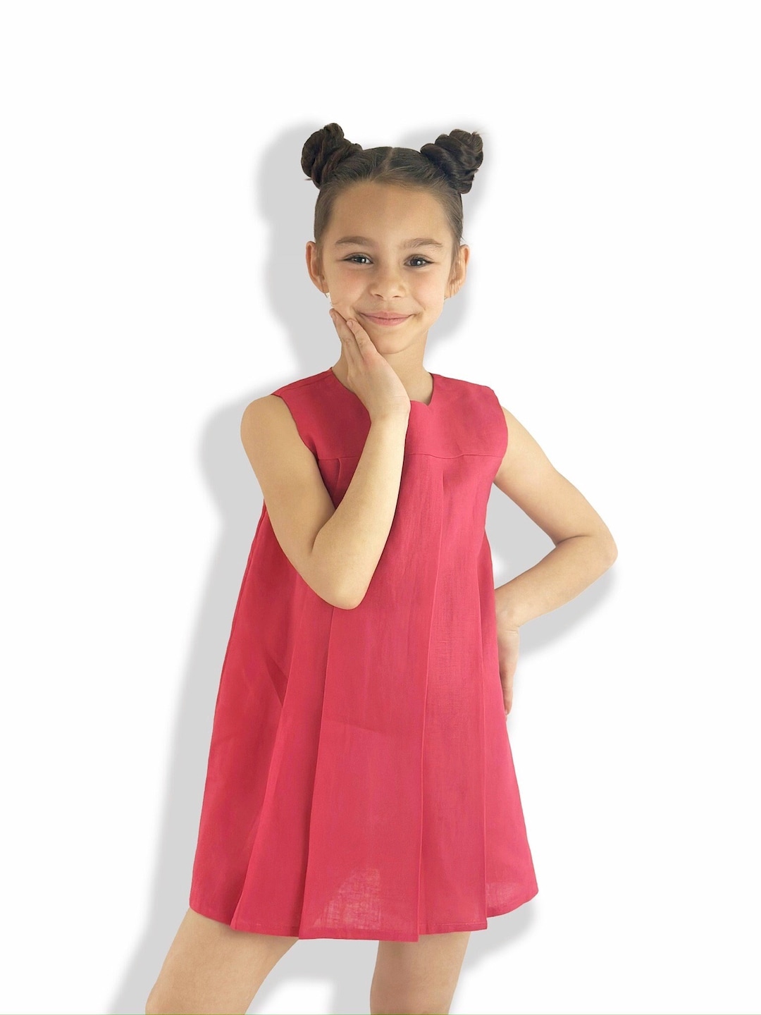 Girls Linen Dress Mini, Linen Toddler Dress With Folds, Linen Summer ...