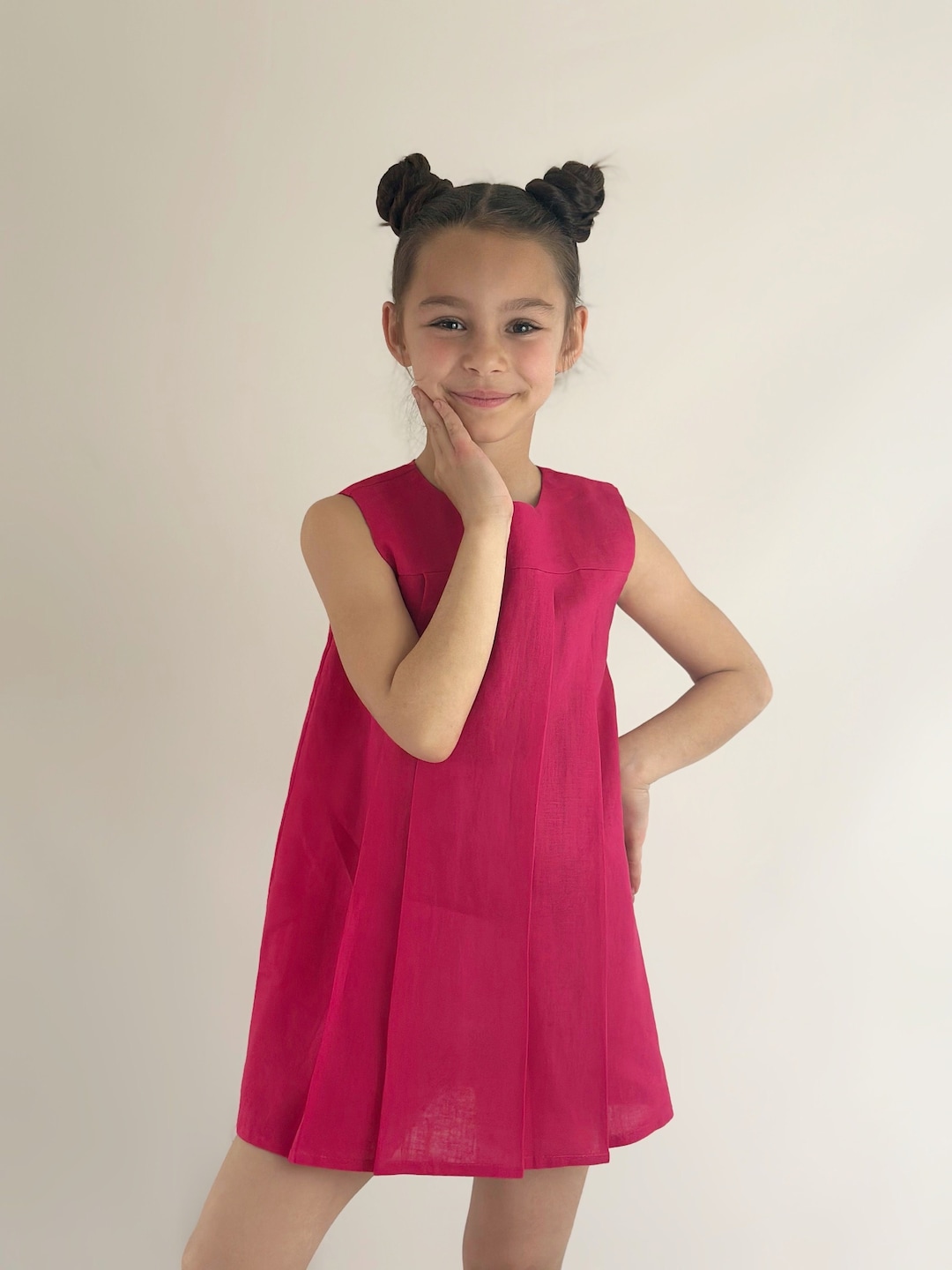 Girls Linen Dress, Short Pink Dress, Linen Toddler Dress With Folds, Linen Summer Dress for ...