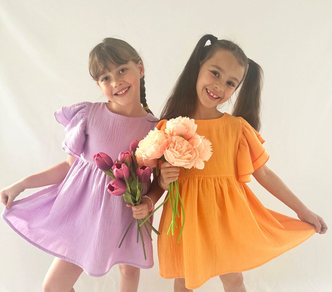 Girls Muslin Dress With Butterfly Sleeves. Baby Girl Butterfly Dress ...