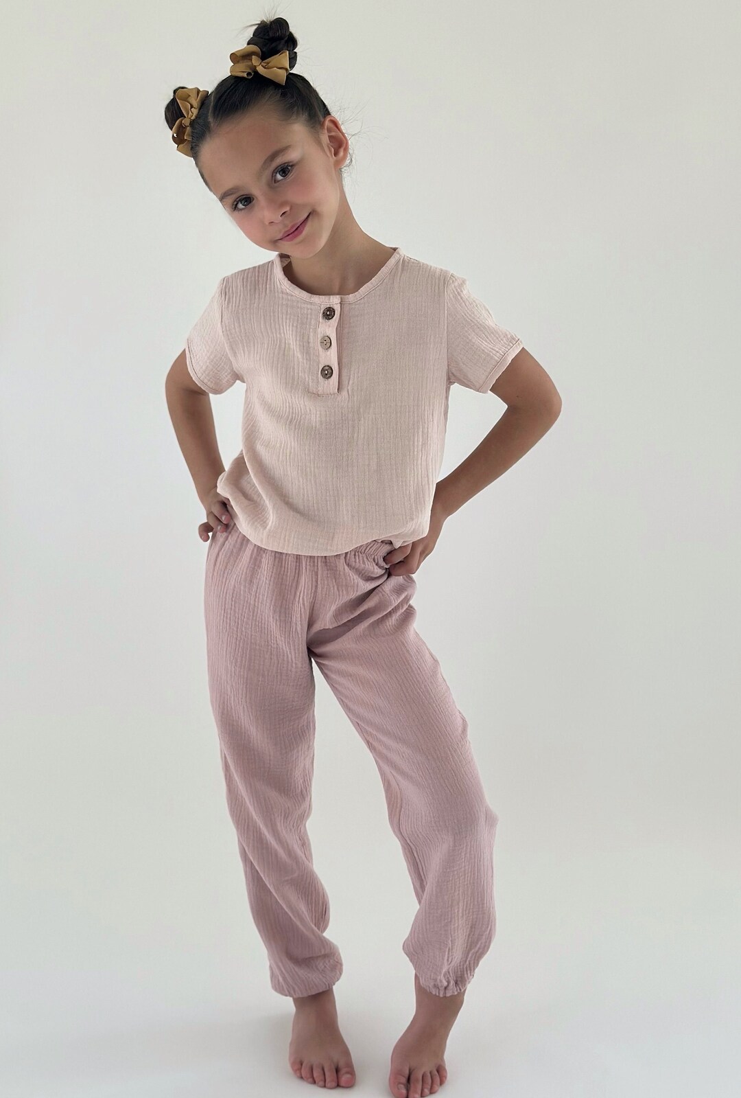 Girls Muslin Two Piece Set, Handmade Top and Pants, Cotton Muslin ...