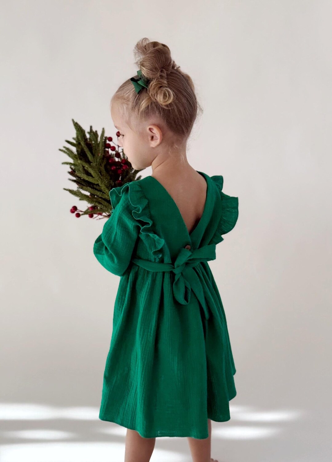 Green Muslin Christmas Dress: Open Back Holiday Outfit - Etsy