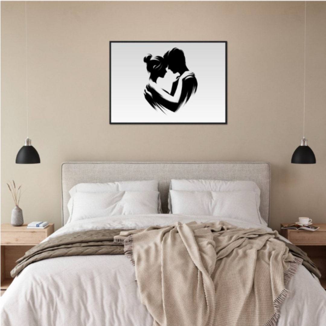 Minimalist Hugging Couple Wall Art - Romantic Love Print for Home Decor ...
