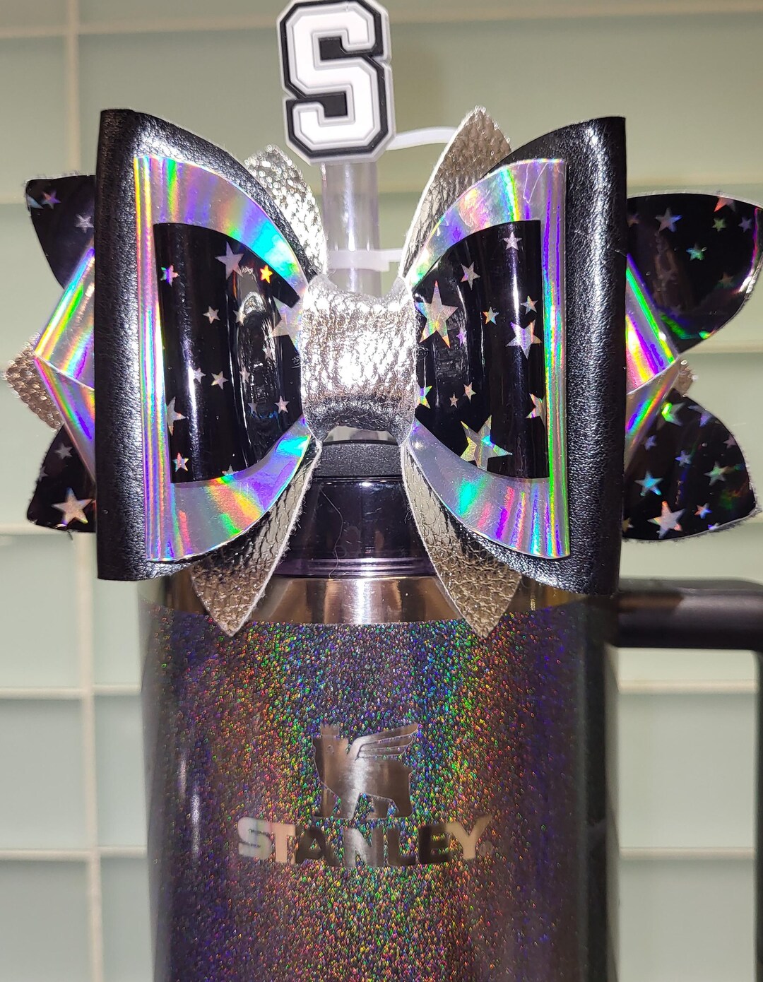 Midnight Glitz 2 Stanley Tumbler Mega Bow 30oz 40oz Holographic Straw ...