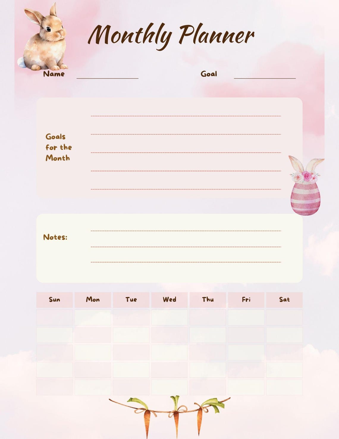 Monthly Planner Printable Monthly Planner Kids Monthly Schedule ...