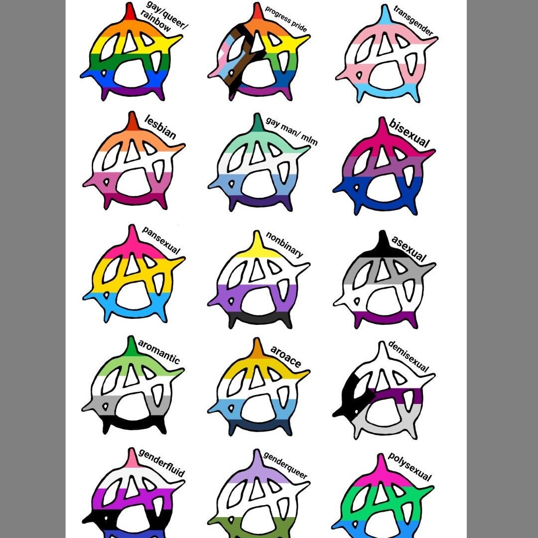 LGBTQIA Pride Flag Anarchy Symbol Sticker Gay Transgender Bisexual ...