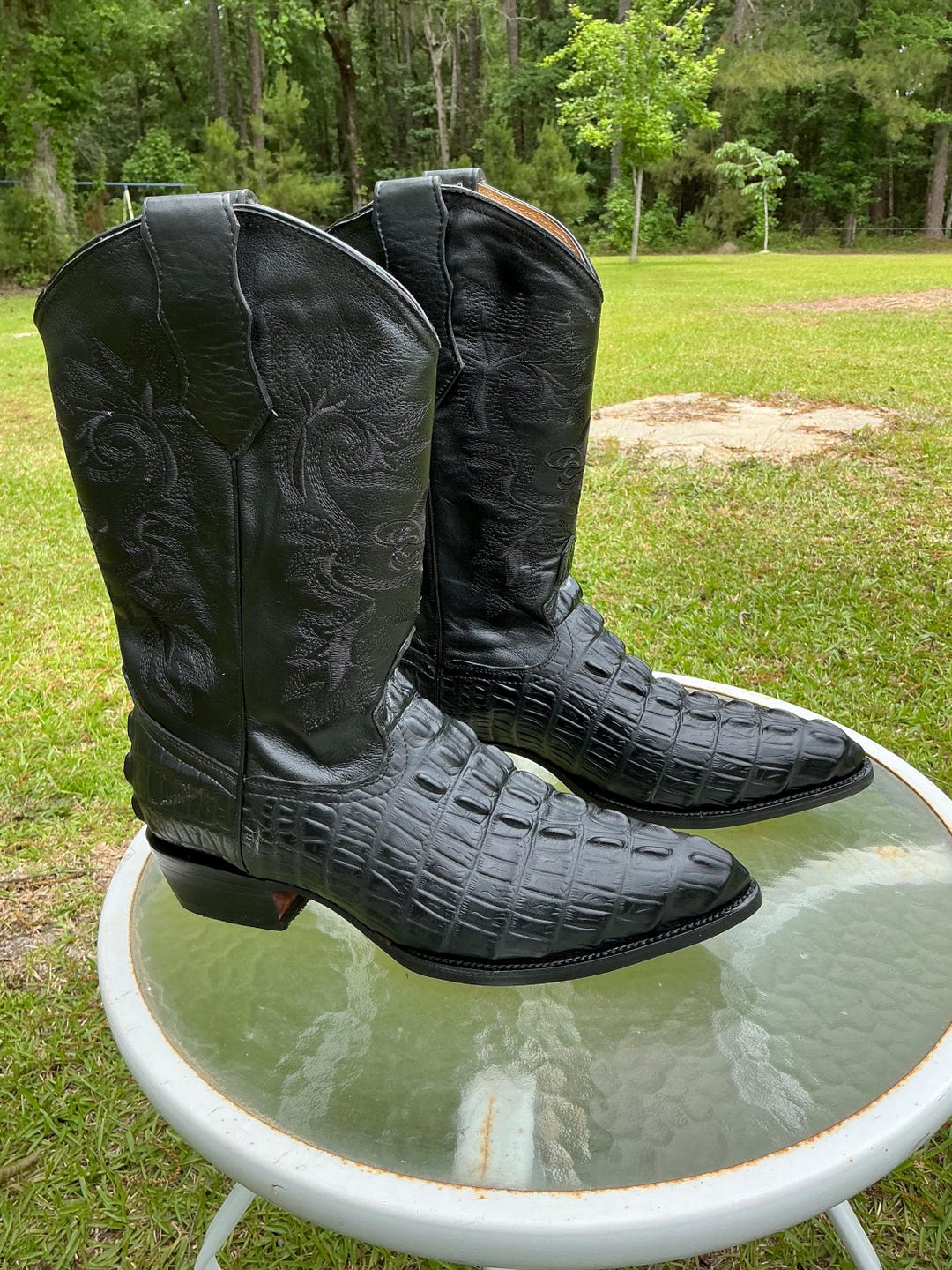 Black Leather Alligator/crocodile Western Boots - Etsy