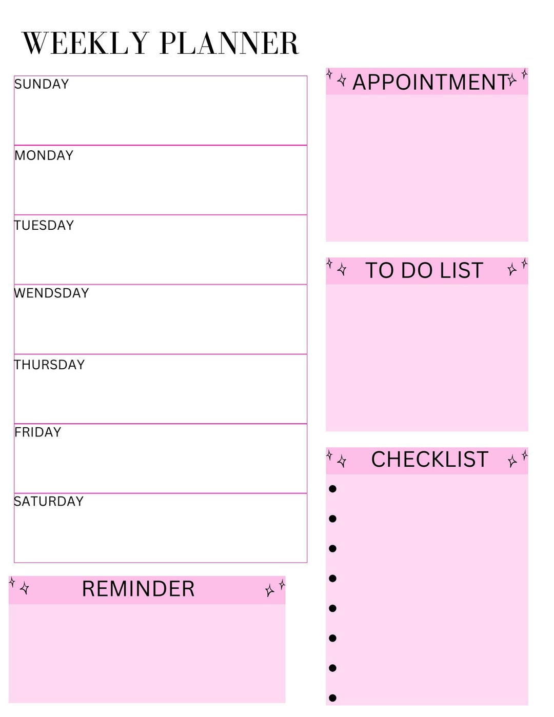 Pink Girly Weekly Planner - Etsy