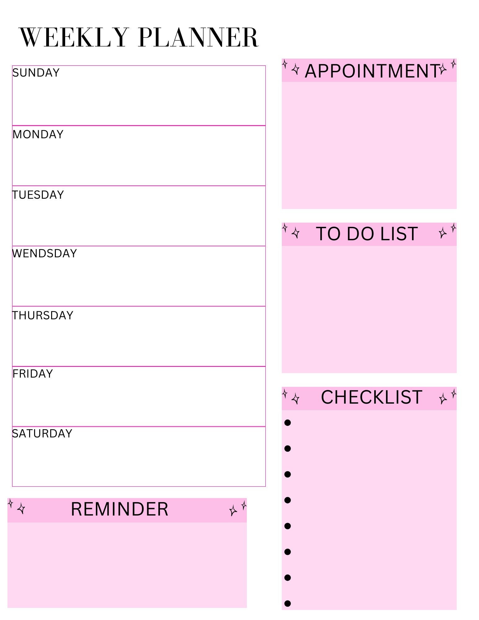 Pink Girly Weekly Planner - Etsy