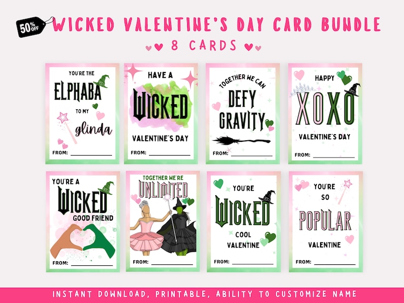 Wicked Valentines Cards Glinda & Elphaba, Wicked for Good, Printable ...