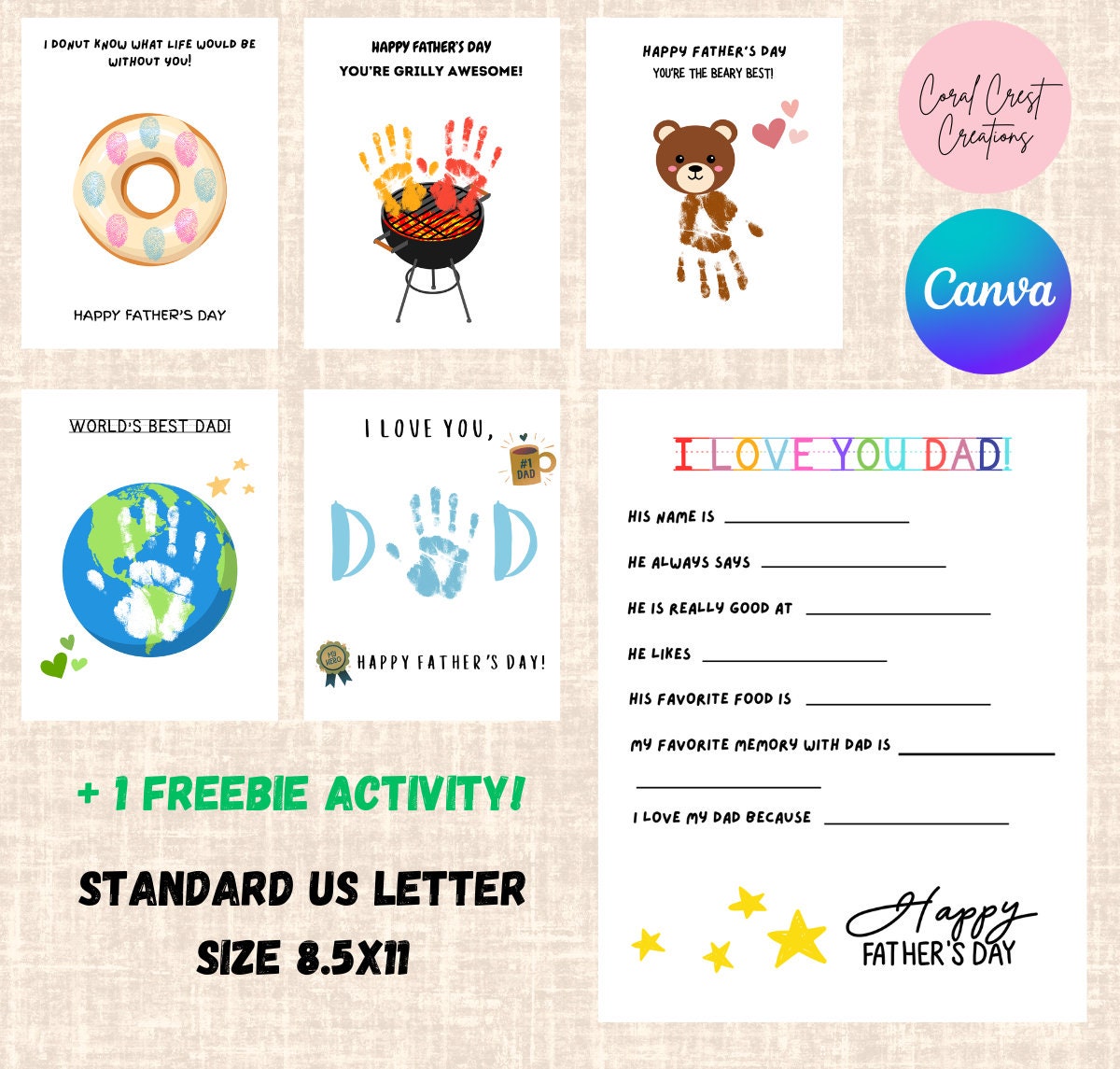 Father's Day Handprint Art Bundle: 15 DIY Crafts (printable) - Etsy