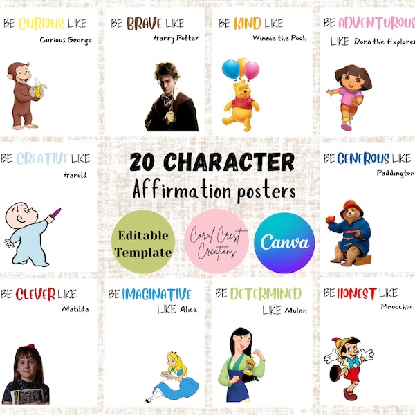 Book Characters Affirmations Posters - Etsy