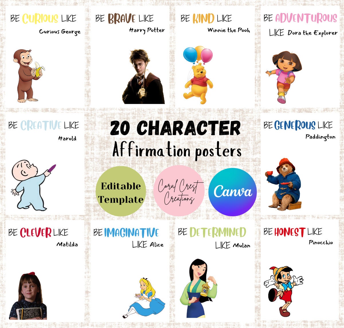Character Affirmation Posters: 20 Children's Prints (digital Download ...