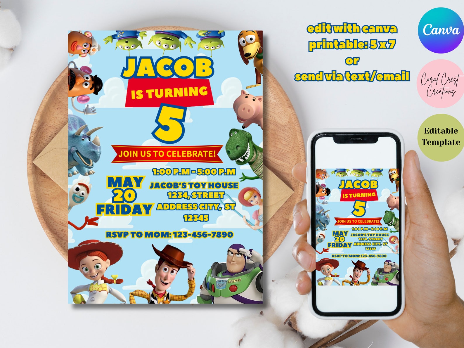 Editable Toy Story Birthday Invitation Template, Birthday Party ...
