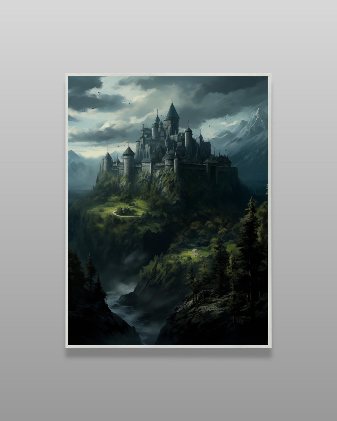 Printable Download 37 - Mountain Scenery With High Castle in Dark Mossy ...