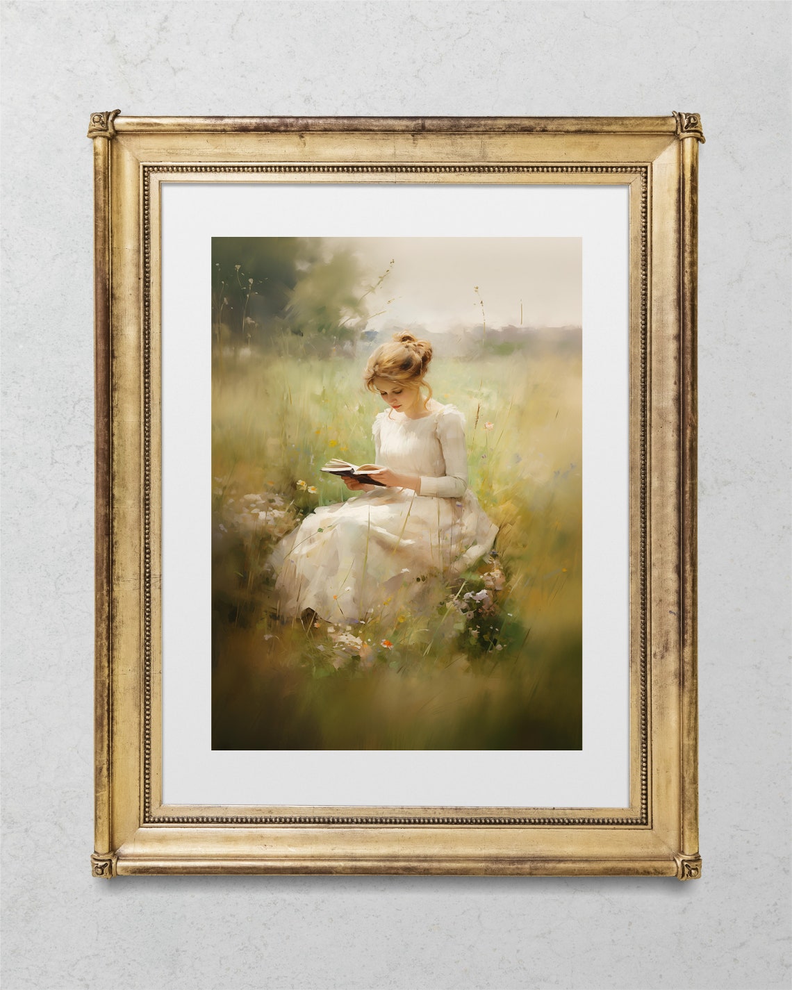 Printable Download 98 - Maiden Reading in Spring Grass, Oil Paint Wall ...
