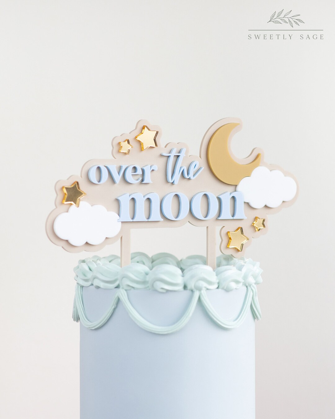 Over the Moon Acrylic Cake Topper | Custom Moon and Stars Cake Topper ...