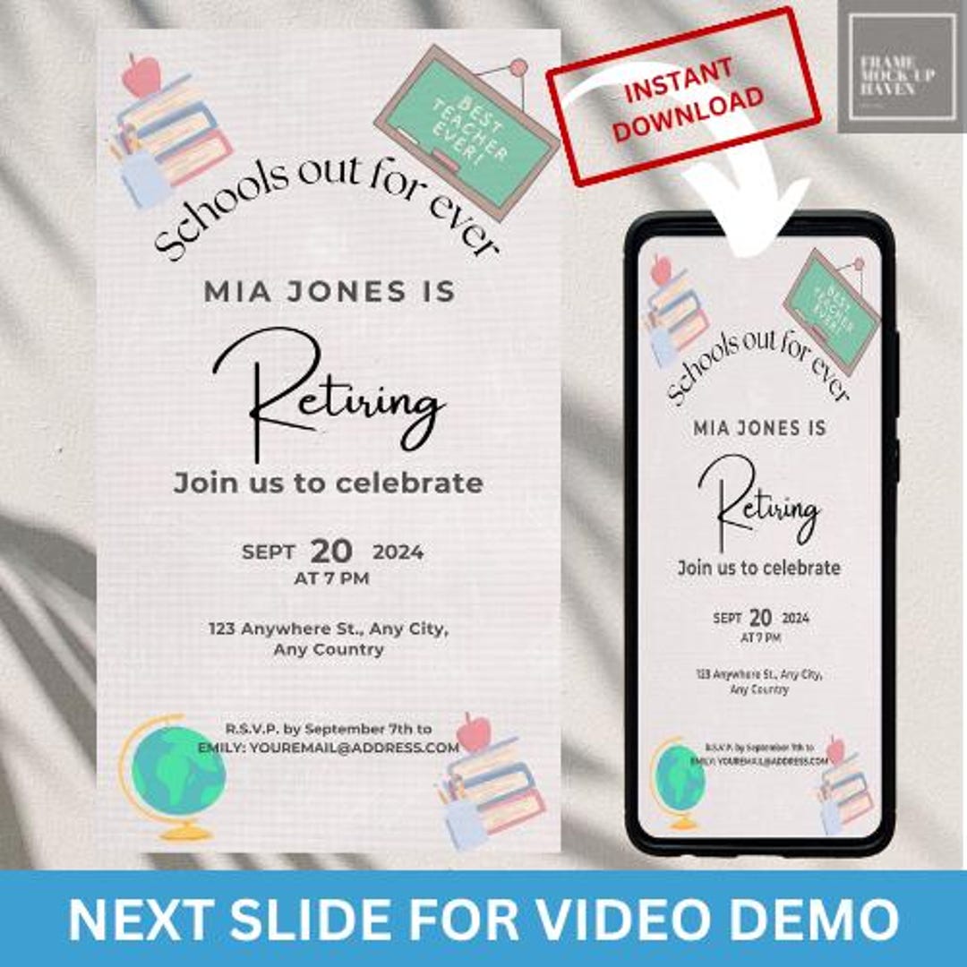 Teacher Retirement Party Editable E-vite, Retirement Invitation ...