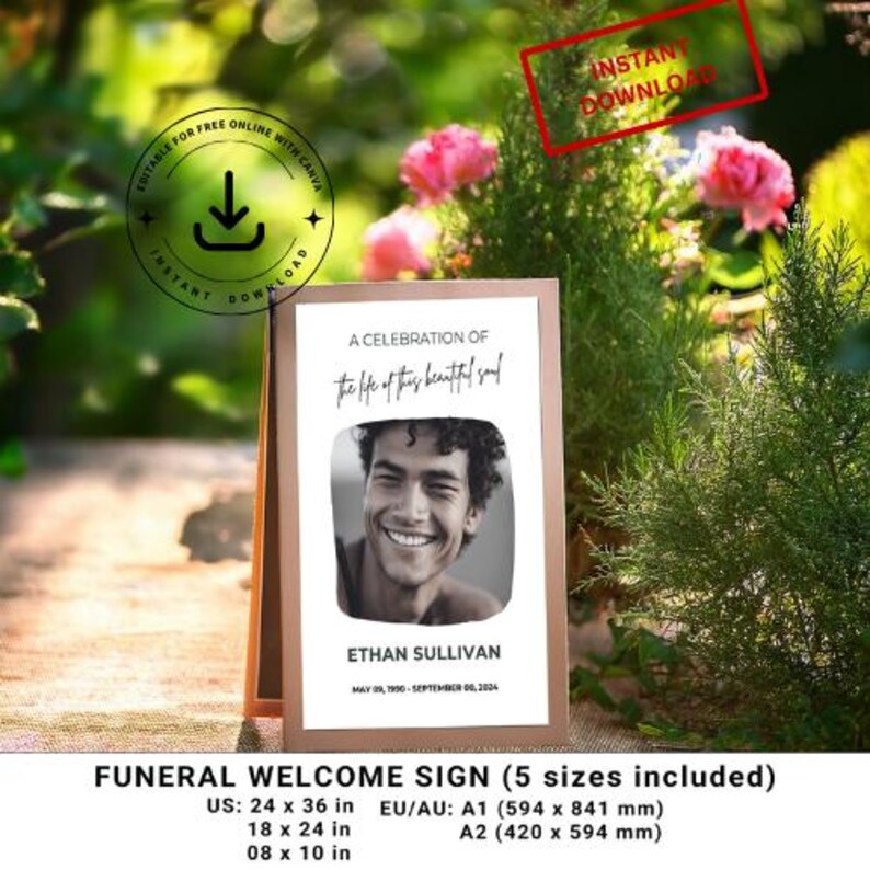 Minimalist Editable Funeral Welcome Sign Electronic Memorial Service ...