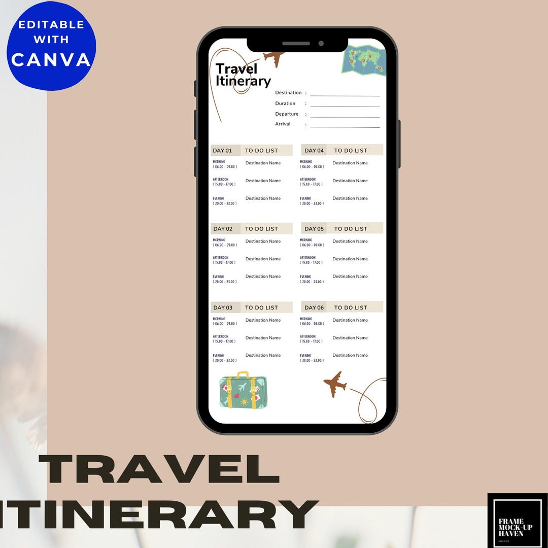 Editable Animated Travel Itinerary Template Easy to Read Simple Travel ...
