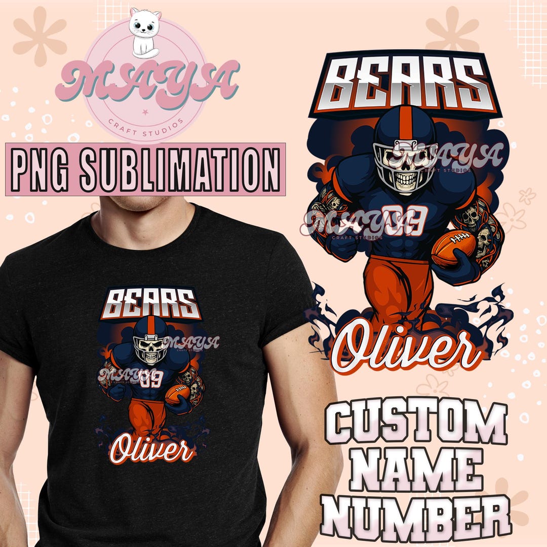Personalized Name and Number Bear Mascot PNG Sublimation, Team Clipart ...