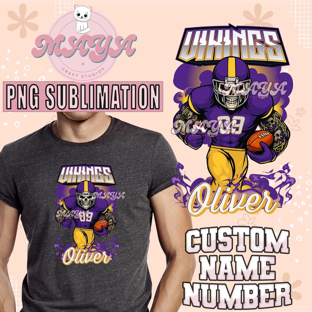 Personalized Name and Number Vikings Mascot PNG Sublimation, Team ...