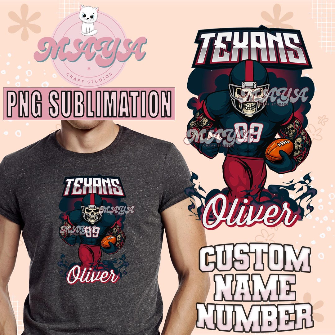 Personalized Name and Number Texans Mascot PNG Sublimation, Team ...