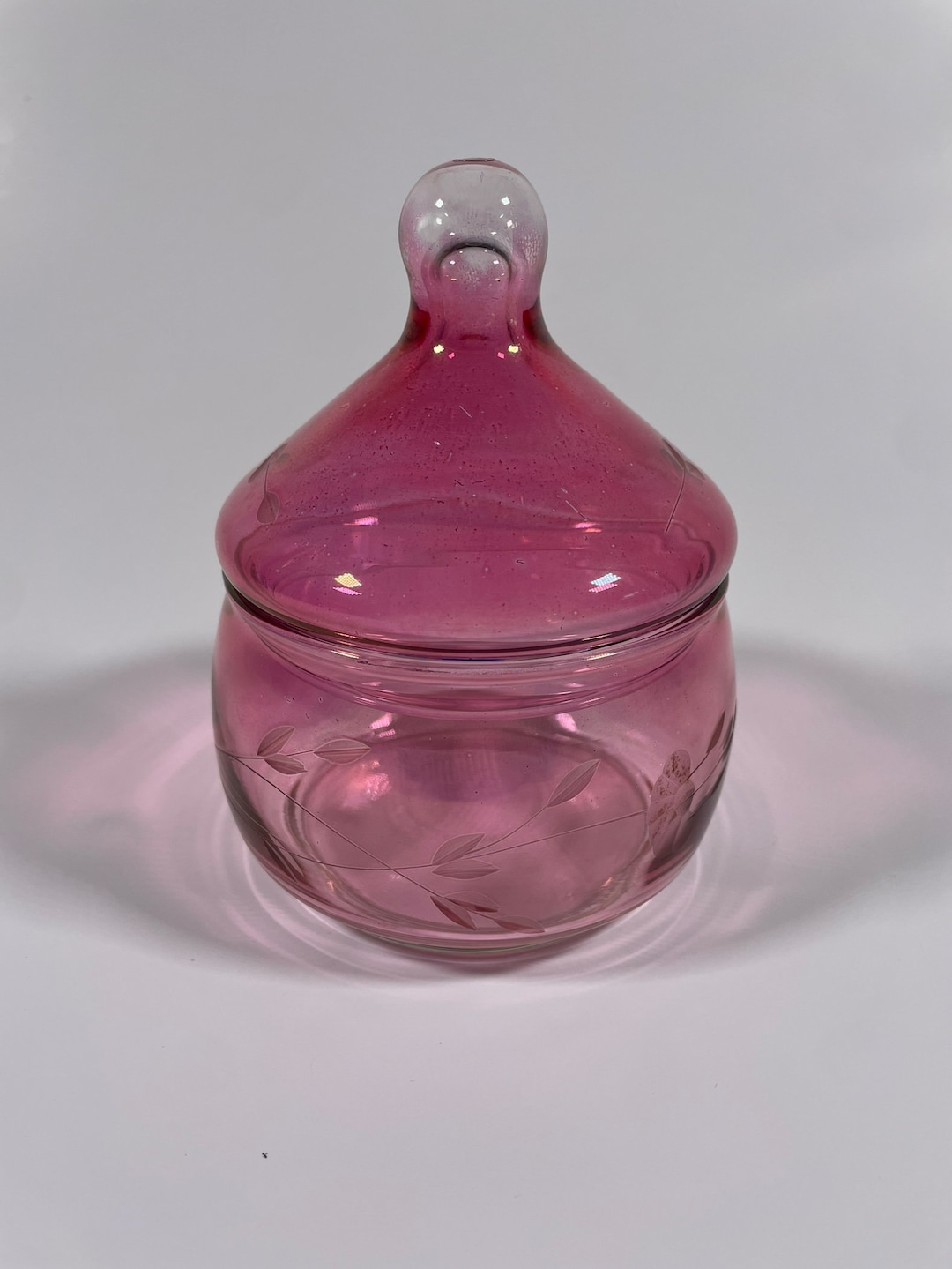 Vintage Princess House Accents - Cranberry Etched Glass Candy Dish Bowl ...