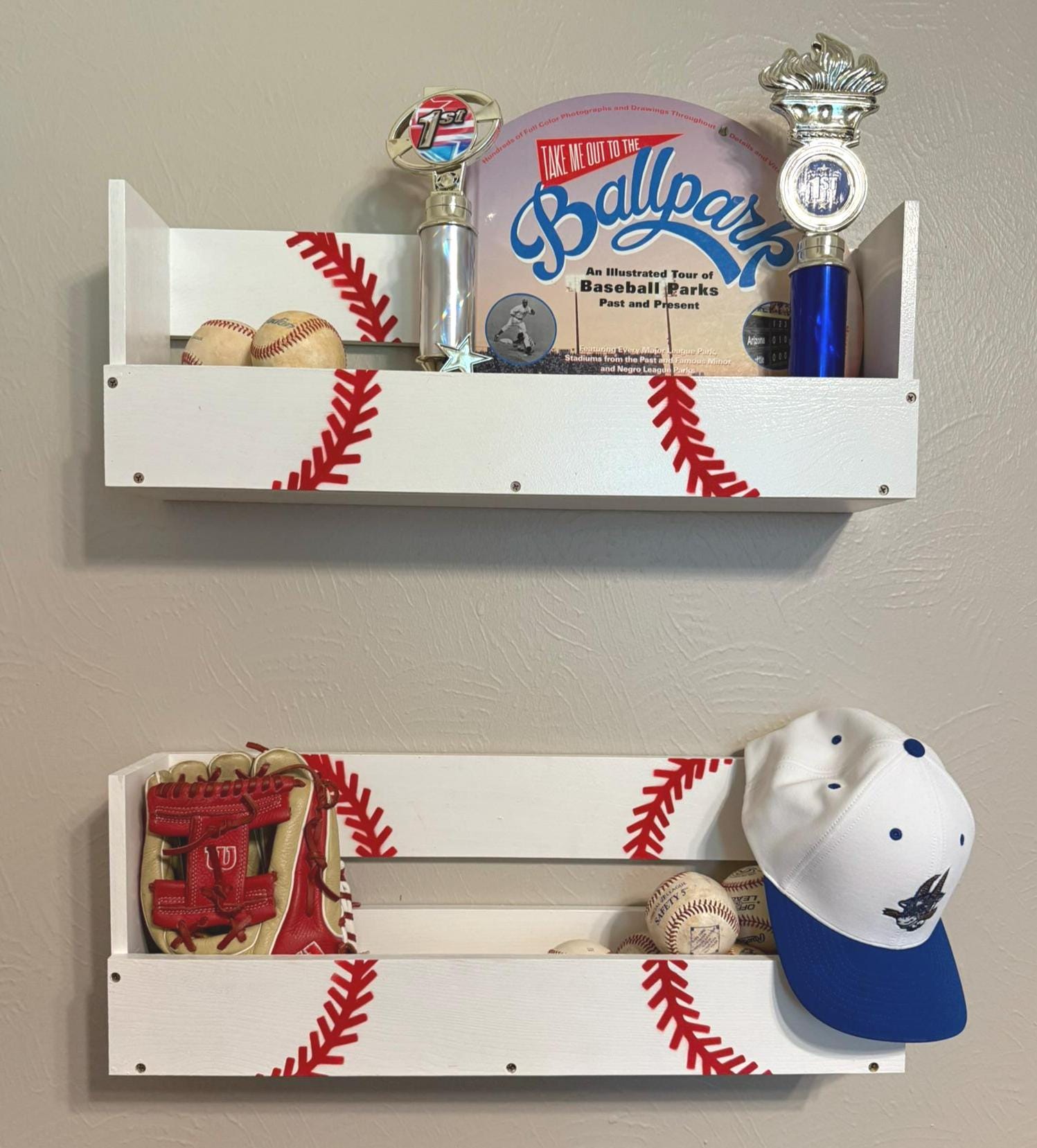 Baseball Bookshelf – Set of 2, Sports Trophy Shelf - Etsy