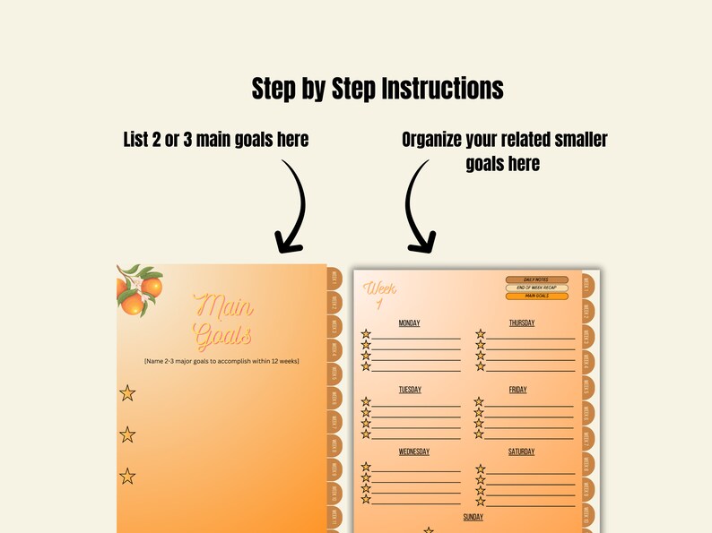Citrus-themed Digital 12-week Year Challenge Planner, Weekly Planner - Etsy