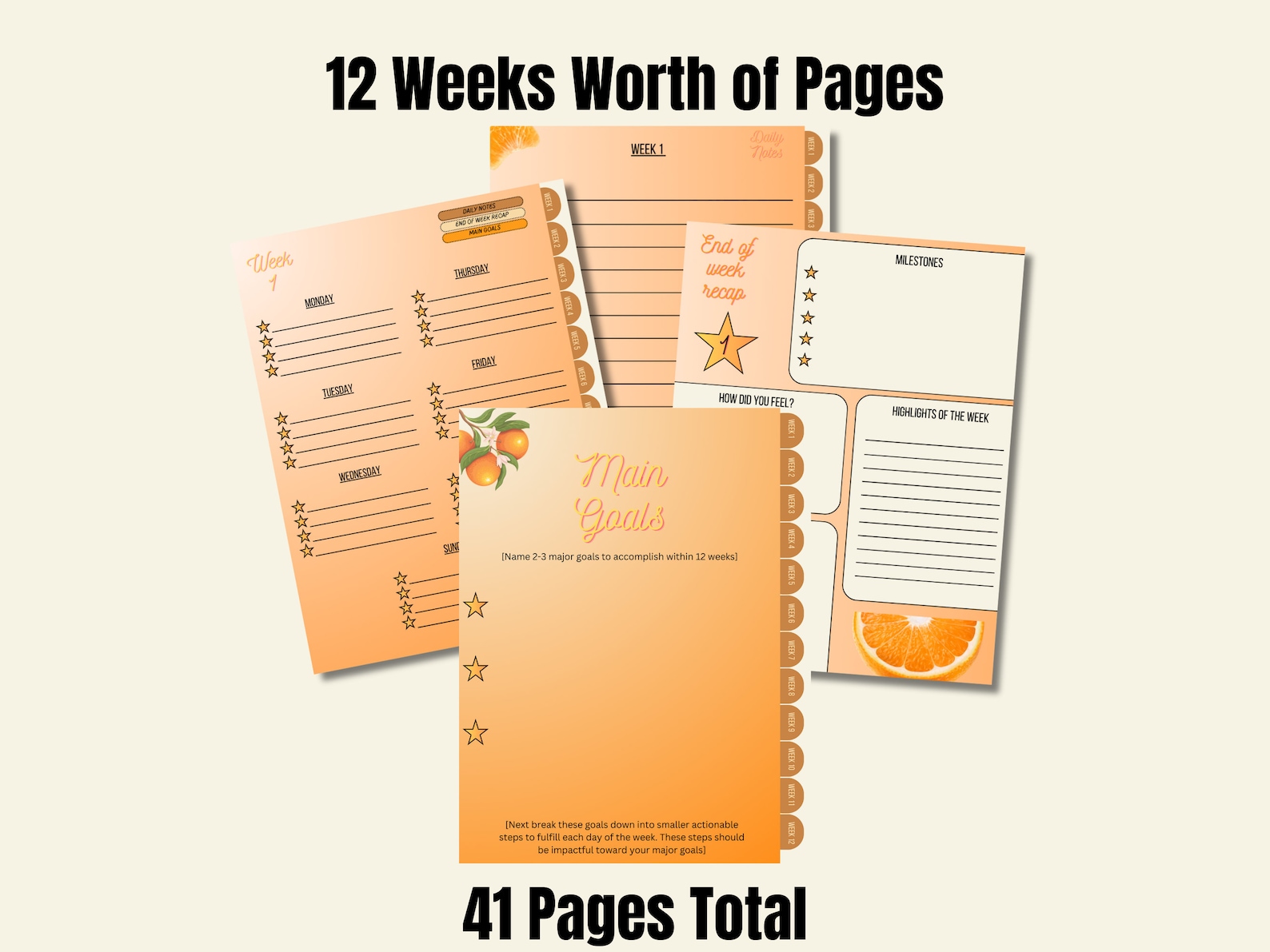 Citrus-themed Digital 12-week Year Challenge Planner, Weekly Planner - Etsy