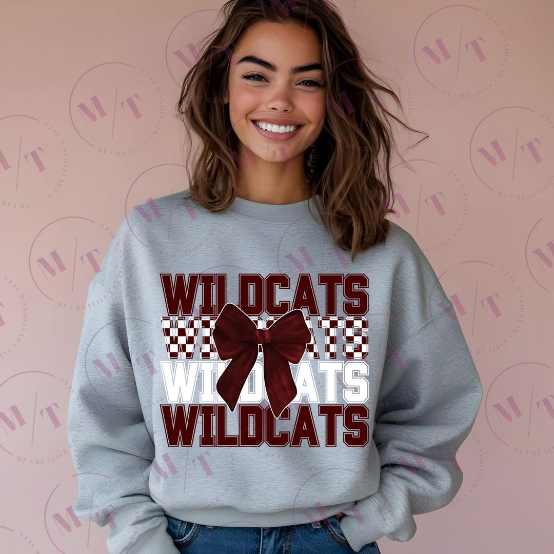 Wildcats Maroon & White Checkered Wording With Bow PNG FILE - Etsy
