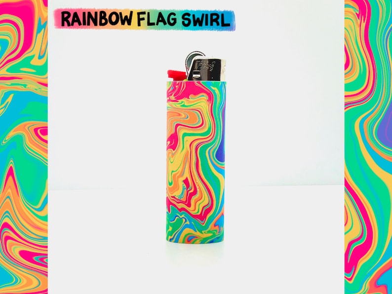Pride Flag Swirl Design Bic Lighter | LGBTQ+ Lighter | Rainbow Queer ...