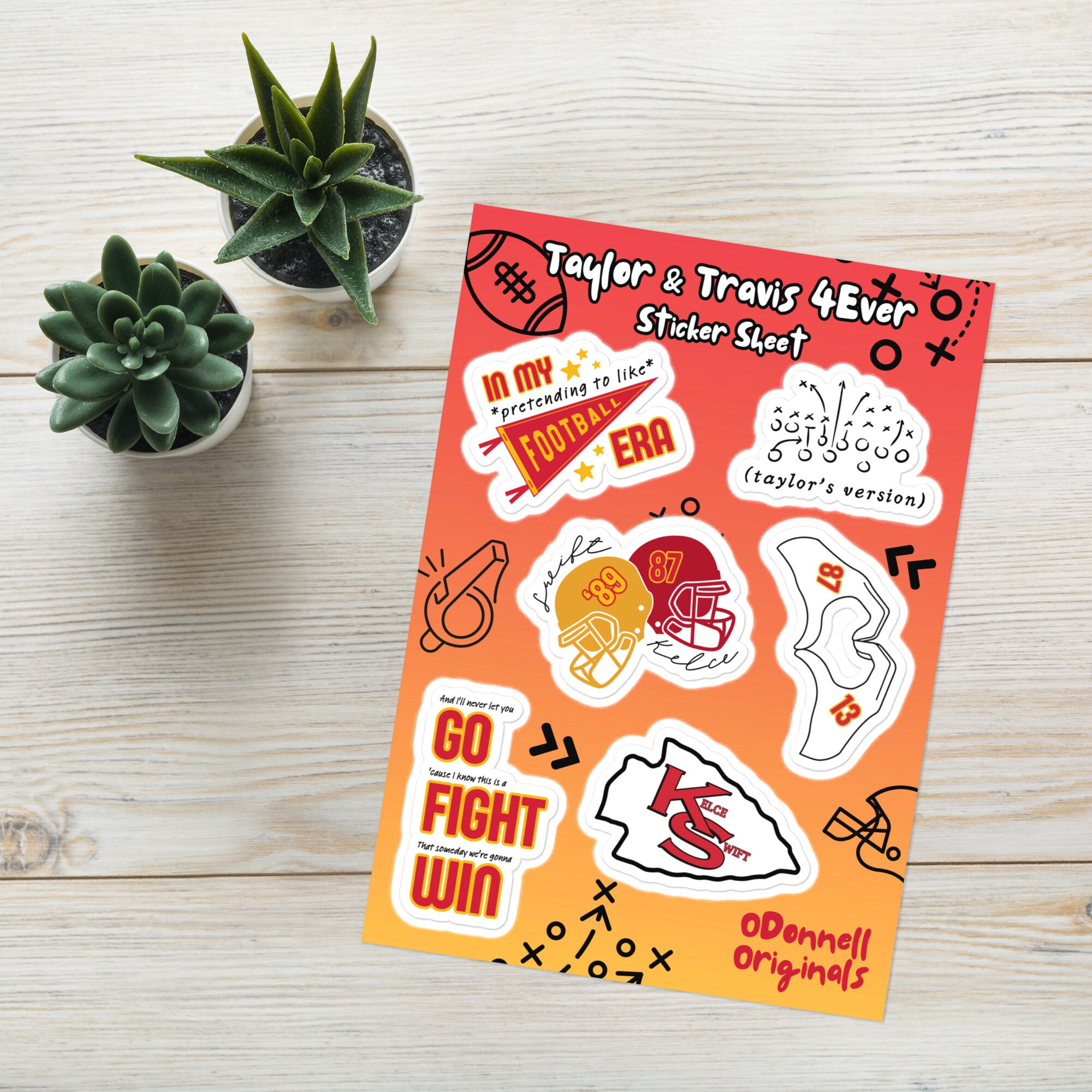 Travis & Taylor Sticker Sheet Six Kiss Cut Stickers, Football Taylors ...