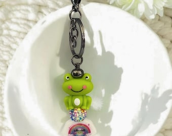 Rainbow Frog Bead Pet Keychain | Frog Keyring | Beaded Frog Keyring ...