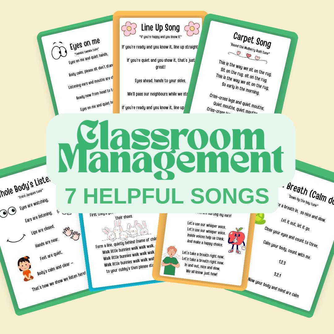 Classroom Management Songs: Printable Cards for Teachers (PDF Download ...