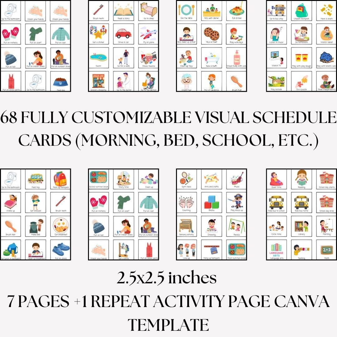 Visual Schedule Cards Customizable Canva Template | Kindergarten Visual ...