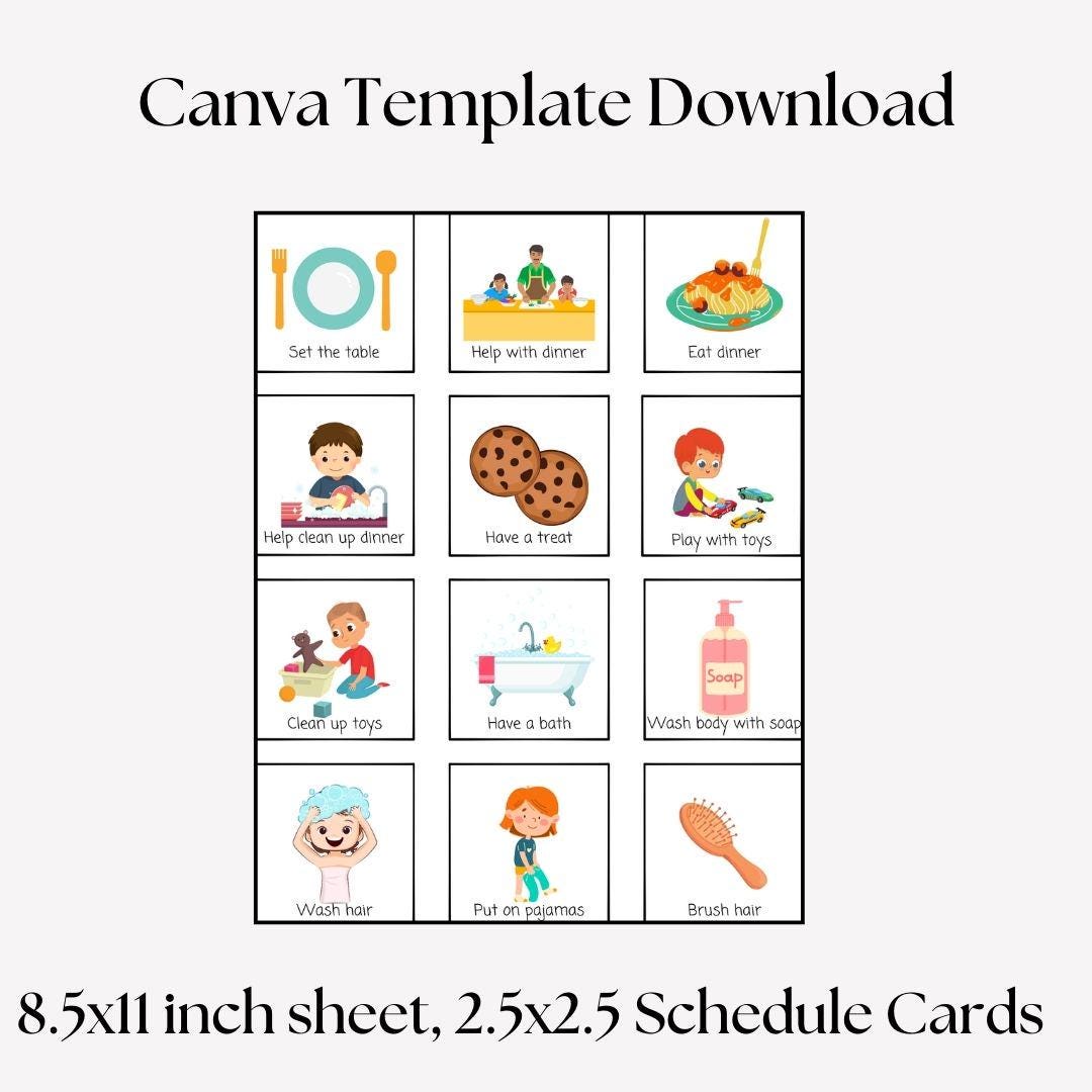 Customizable Visual Schedule Cards: Daily Routine Canva Template - Etsy