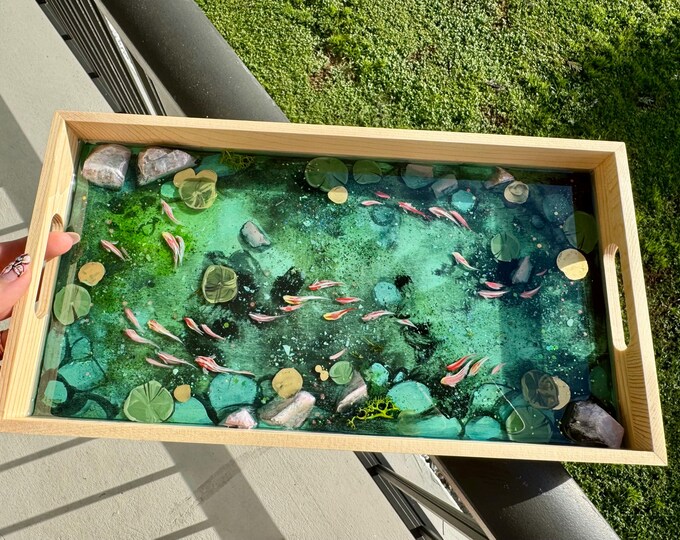 Handmade Wooden Serving Tray. Exclusive Unusual Painted Tray. Drawing ...